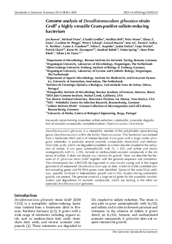 (PDF) Genome analysis of Desulfotomaculum gibsoniae strain GrollT a ...