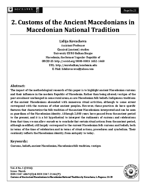 (PDF) Customs of the Ancient Macedonians in Macedonian National Tradition