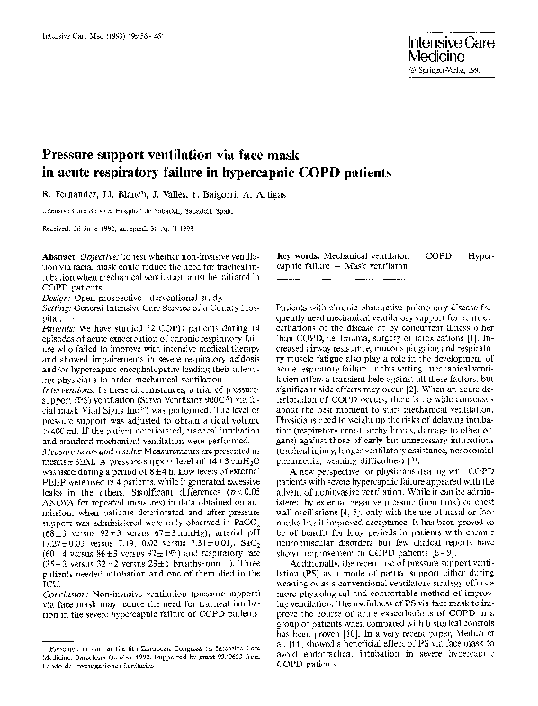 (PDF) Pressure support ventilation via face mask in acute respiratory ...