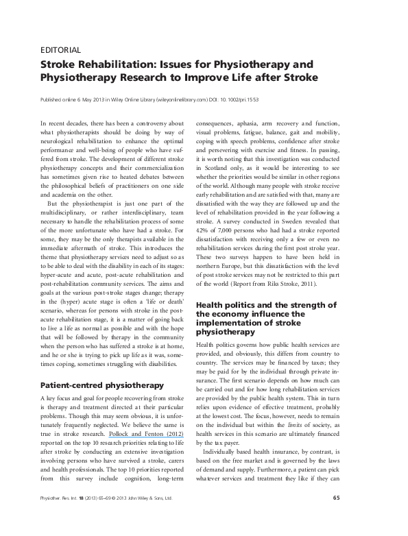 (PDF) Stroke rehabilitation: issues for physiotherapy and physiotherapy ...