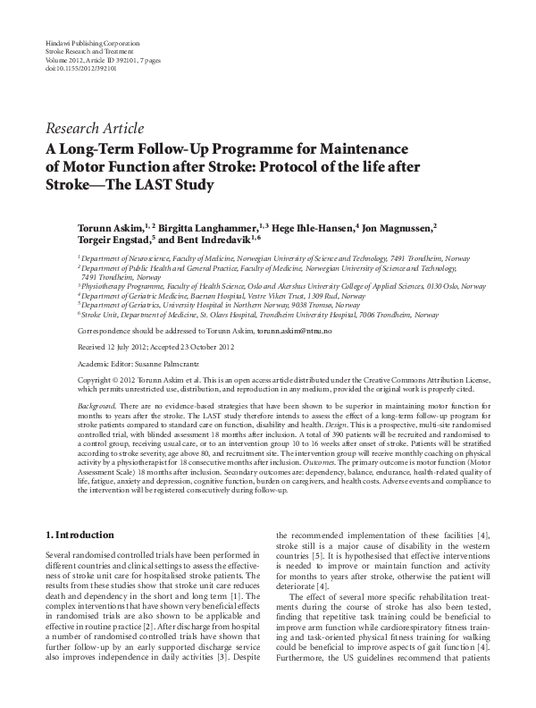(PDF) A Long-Term Follow-Up Programme for Maintenance of Motor Function ...