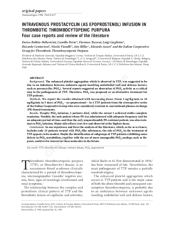 (PDF) Beraprost sodium for refractory thrombotic thrombocytopenic ...