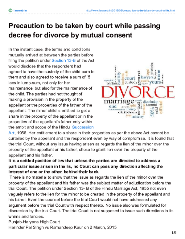 (PDF) Precaution to be taken by court while passing decree for divorce ...