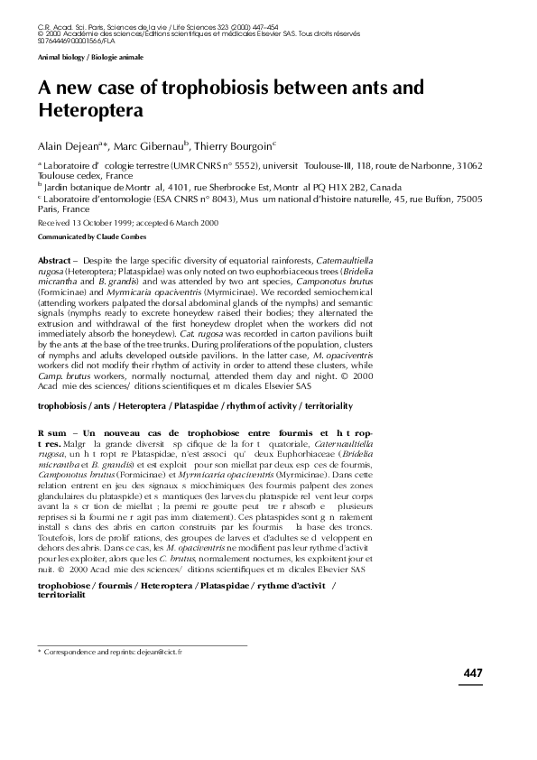 (PDF) A new case of trophobiosis between ants and Heteroptera
