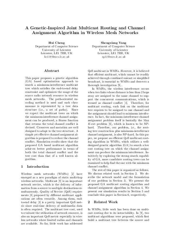 (PDF) A genetic-inspired joint multicast routing and channel assignment algorithm in wireless ...