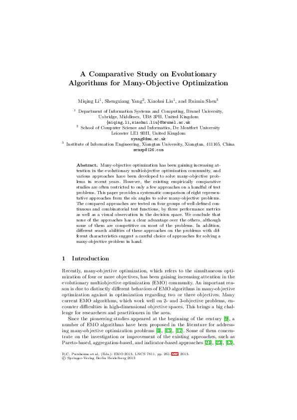 (PDF) A comparative study on evolutionary algorithms for many-objective optimization