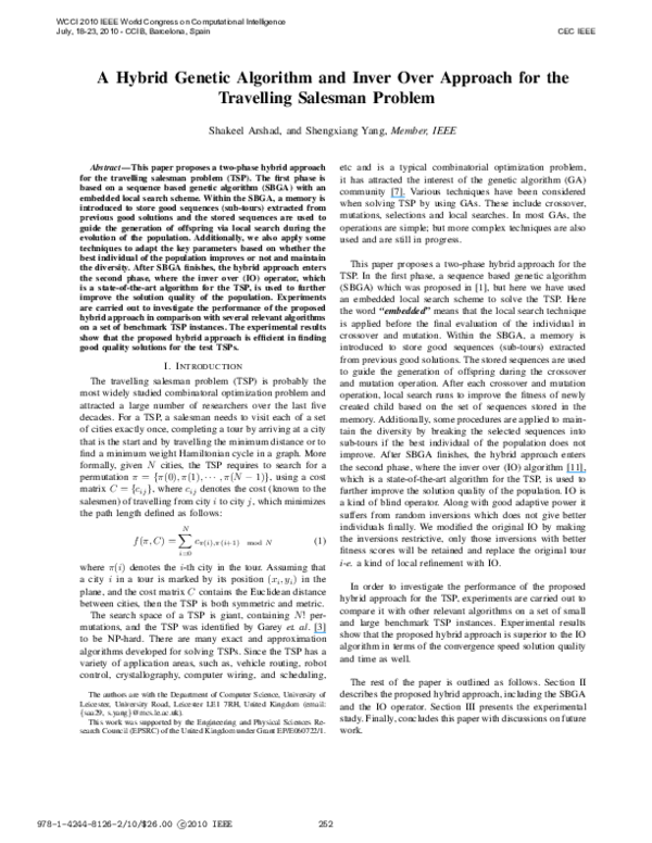 Pdf A Hybrid Genetic Algorithm For The Traveling Salesman Problem Using Generalized Partition