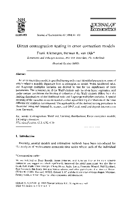 (PDF) Direct cointegration testing in error correction models
