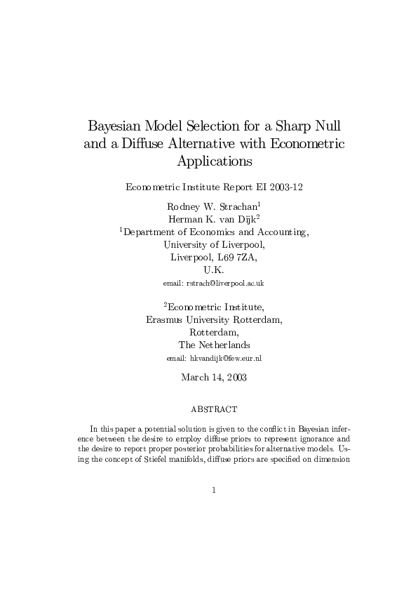(PDF) Bayesian model selection for a sharp null and a diffuse alternative with econometric ...