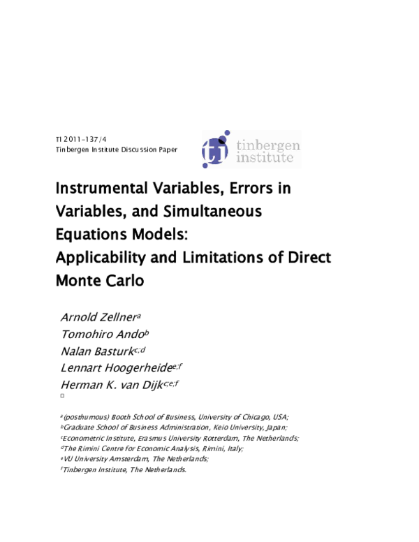 Pdf Instrumental Variables Errors In Variables And Simultaneous