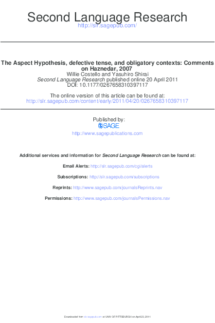 (PDF) The Aspect Hypothesis, defective tense, and obligatory contexts ...