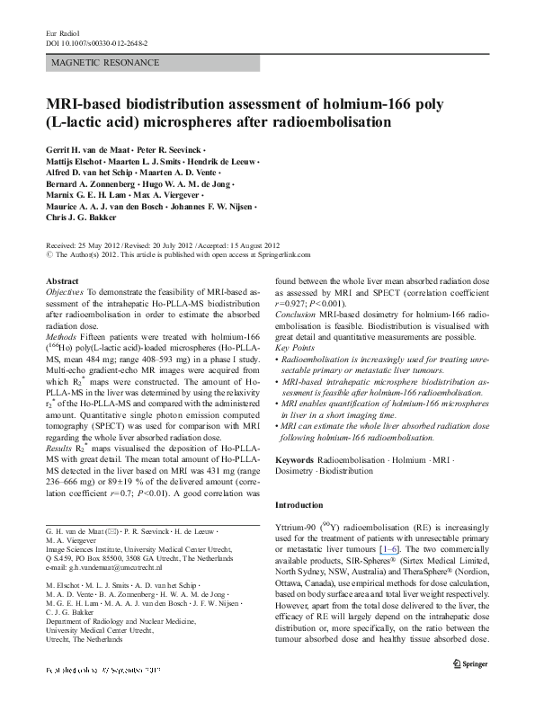 (PDF) MRI-based biodistribution assessment of holmium-166 poly(L-lactic ...