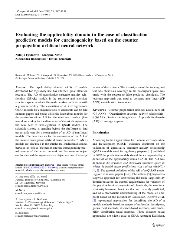 Pdf Evaluating The Applicability Domain In The Case Of Classification Predictive Models For
