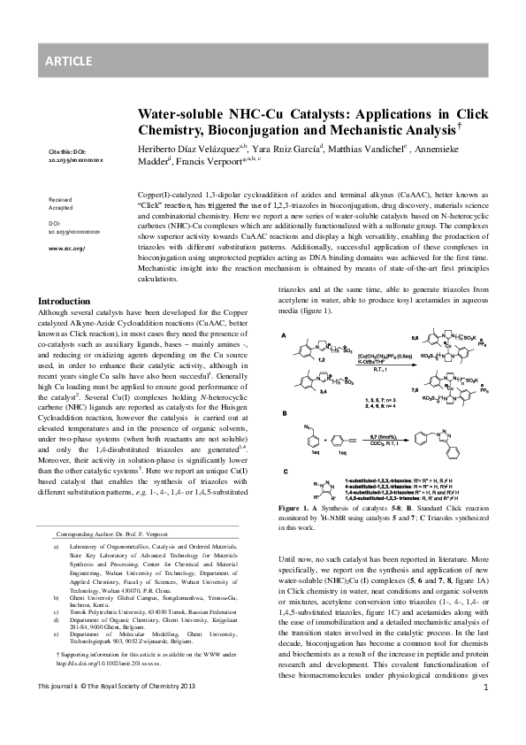 (PDF) Water-soluble NHC-Cu catalysts: applications in click chemistry ...