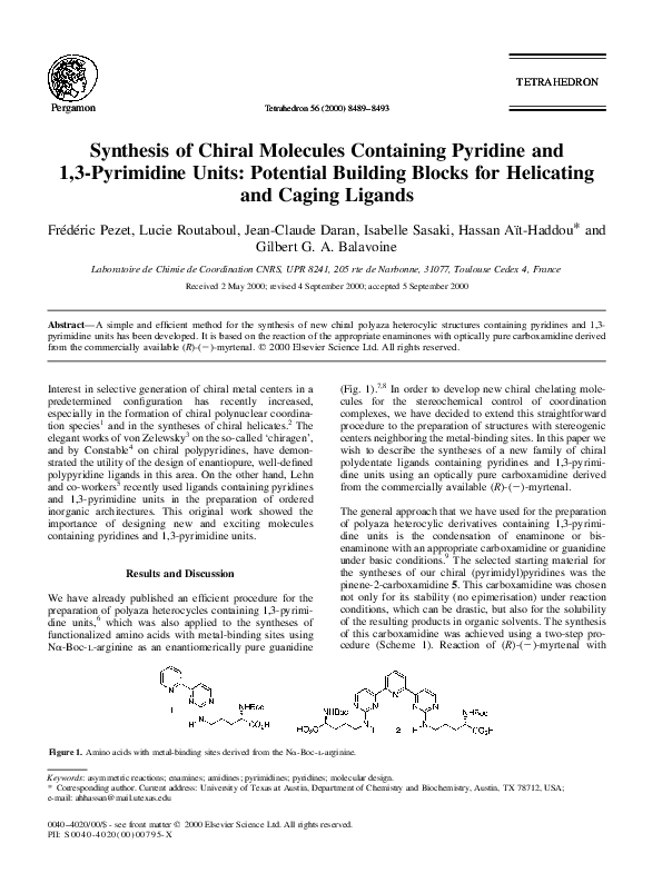 (PDF) Synthesis of Chiral Molecules Containing Pyridine and 1 ...