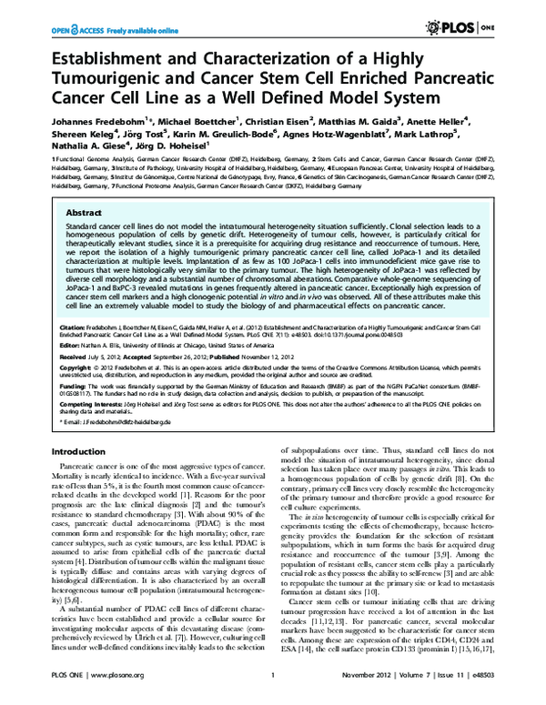 (PDF) Establishment and Characterization of a Highly Tumourigenic and ...