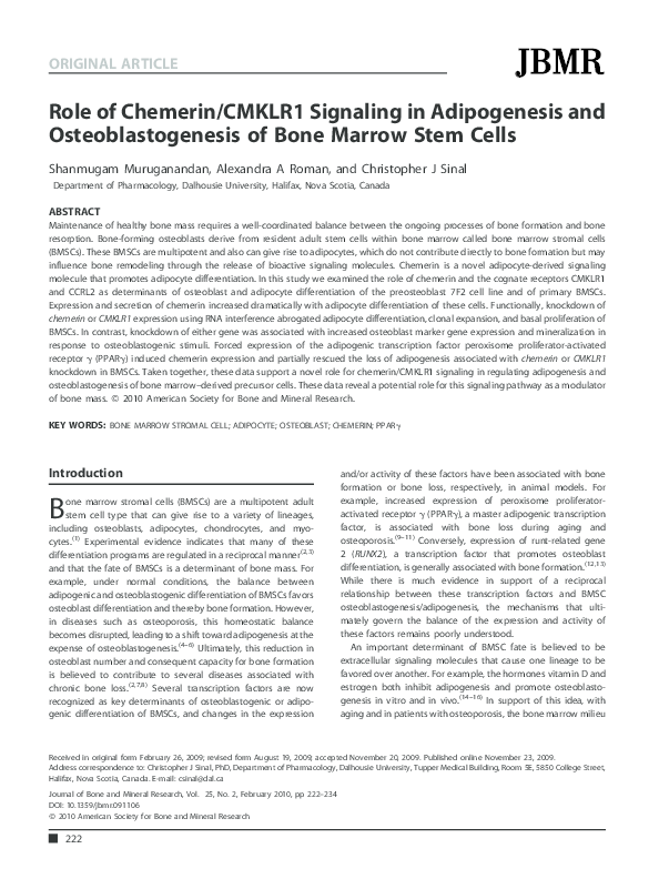 (PDF) Role of chemerin/CMKLR1 signaling in adipogenesis and ...