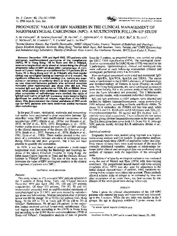 (PDF) Prognostic value of ebv markers in the clinical management of ...