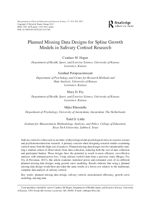 (PDF) Planned Missing Data Designs for Spline Growth Models in Salivary Cortisol Research