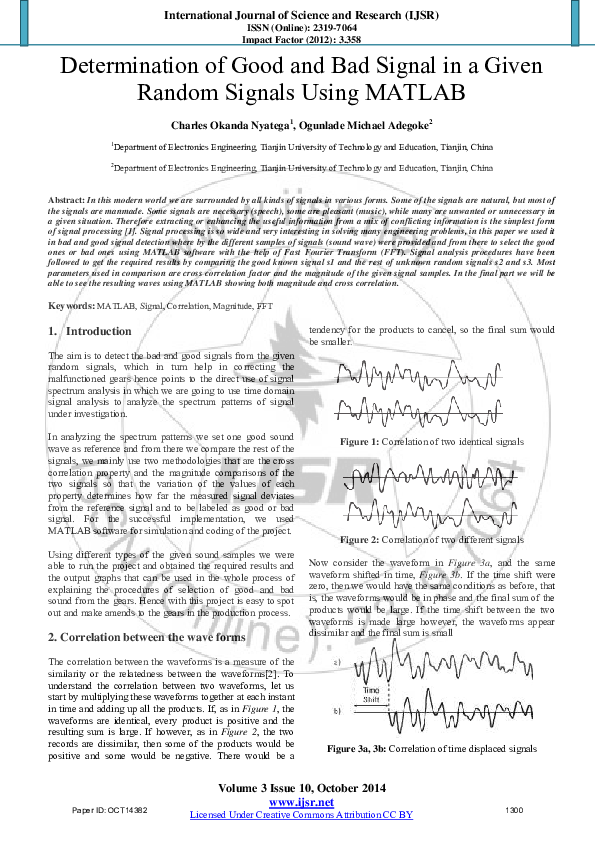 (PDF) Determination of Good and Bad Signal in a Given Random Signals Using MATLAB