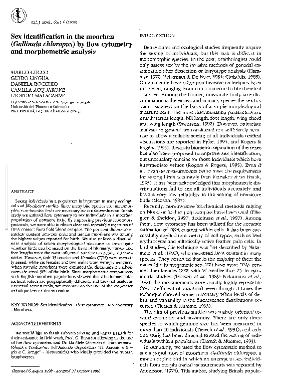 Pdf Sex Identification In The Moorhen Gallinula Chloropus By Flow