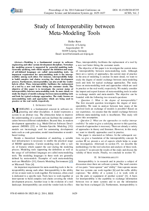 (PDF) Study of Interoperability between Meta-Modeling Tools