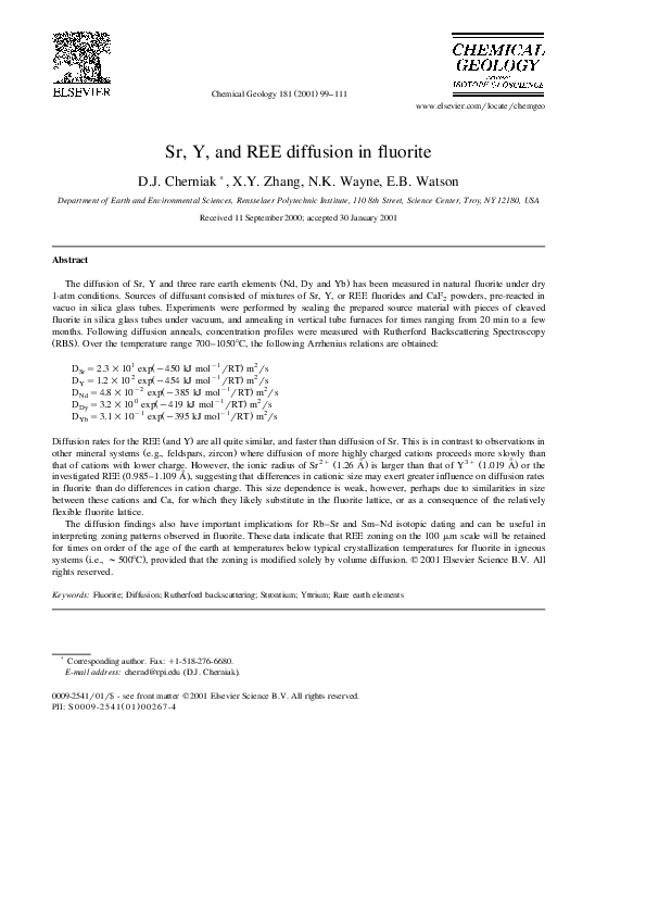(PDF) Sr, Y, and REE diffusion in fluorite