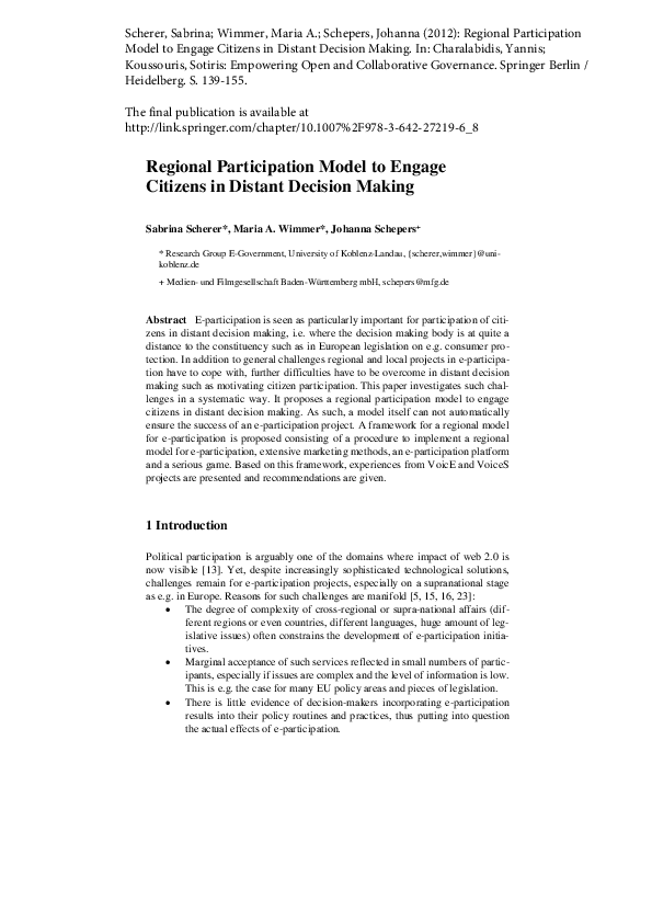 (PDF) Regional Participation Model to Engage Citizens in Distant ...