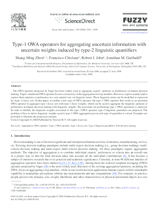 (PDF) Fuzzification of the OWA operators for aggregating uncertain information with uncertain ...