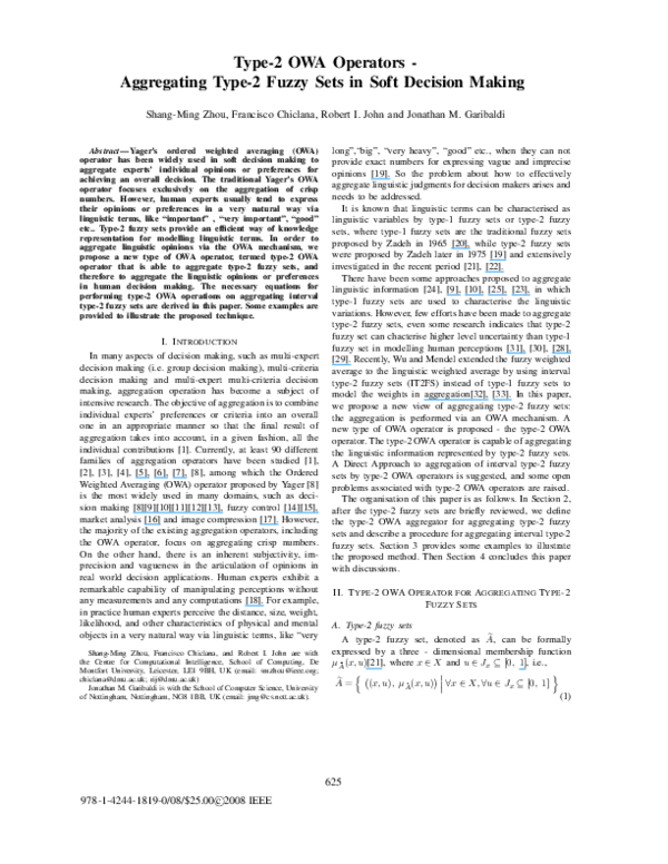 (PDF) Type-2 OWA operators - Aggregating type-2 fuzzy sets in soft decision making