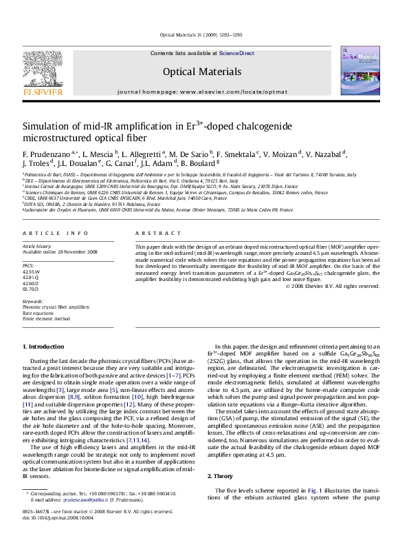 (PDF) Simulation of mid-IR amplification in Er3+-doped chalcogenide microstructured optical fiber