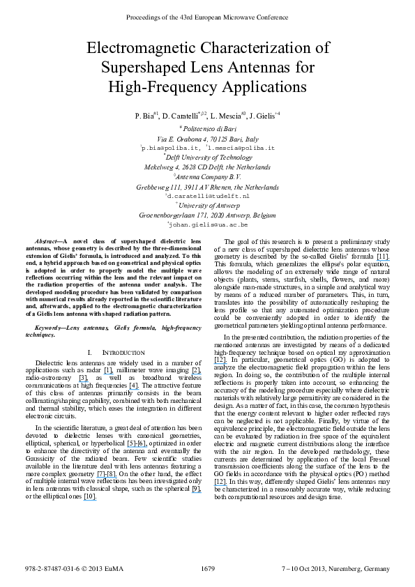 (PDF) Electromagnetic Characterization of Supershaped Lens Antennas for High-Frequency Applications