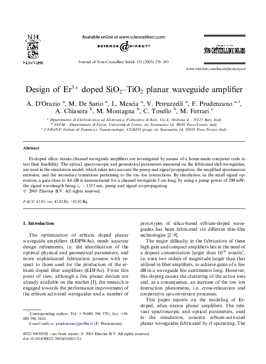 (PDF) Design of Er3+ doped SiO2–TiO2 planar waveguide amplifier