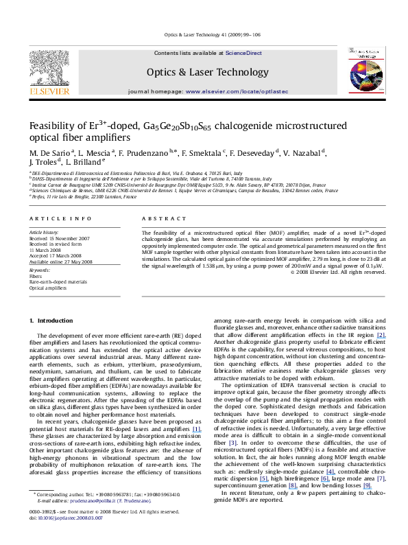 (PDF) Feasibility of Er3+-doped, Ga5Ge20Sb10S65 chalcogenide microstructured optical fiber ...