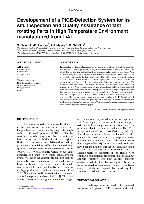 (PDF) Developement of a PIGE-Detection System for in- situ Inspection ...