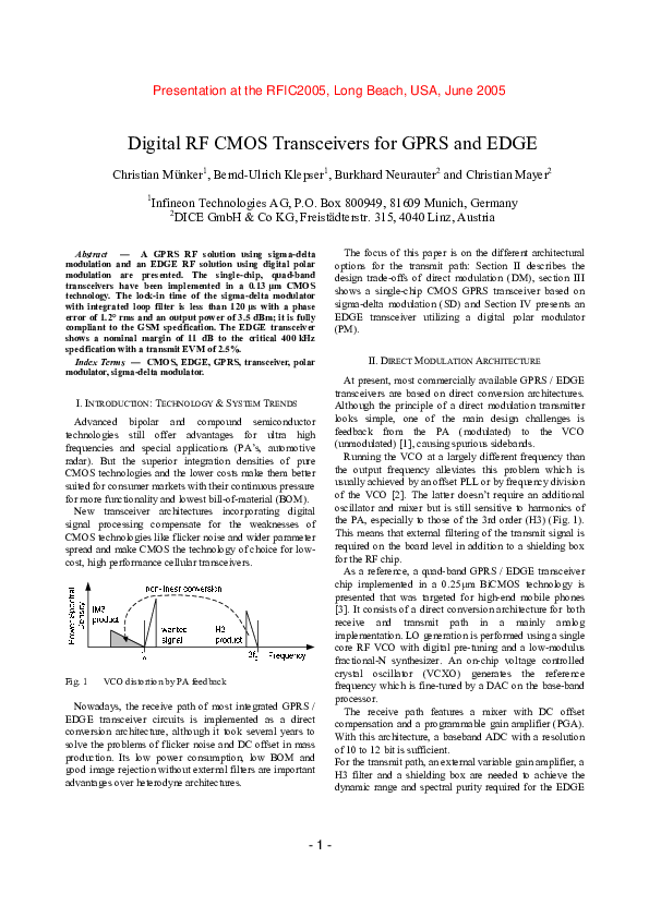 (PDF) Digital RF CMOS transceivers for GPRS and EDGE