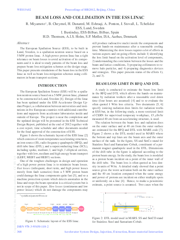 (PDF) Beam Loss and Collimation in the Ess Linac