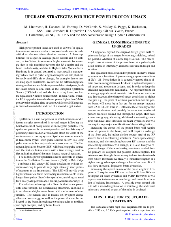 (PDF) Upgrade Strategies for High Power Proton Linacs