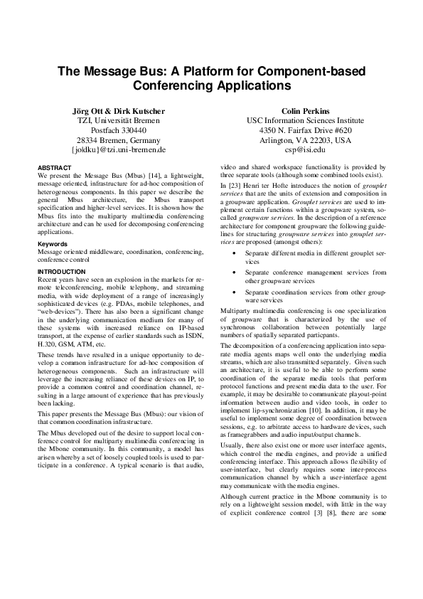(PDF) The message bus: A platform for component-based conferencing ...