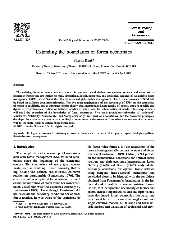 (PDF) Extending the boundaries of forest economics