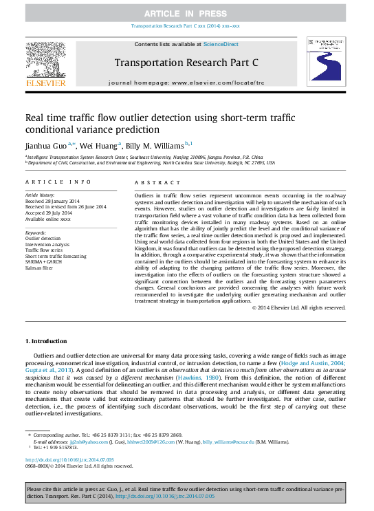 Pdf Real Time Traffic Flow Outlier Detection Using Short Term Traffic Conditional Variance