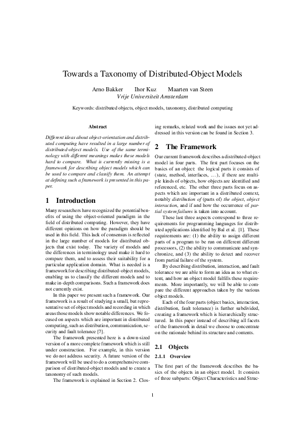 (PDF) Towards a taxonomy of distributed-object models