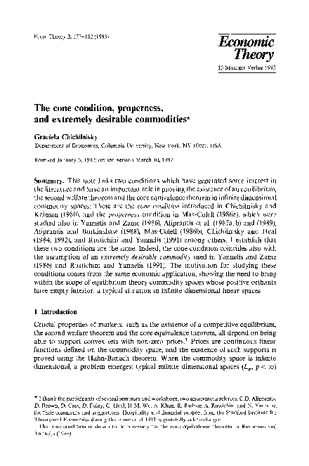 (PDF) The cone condition, properness, and extremely desirable commodities