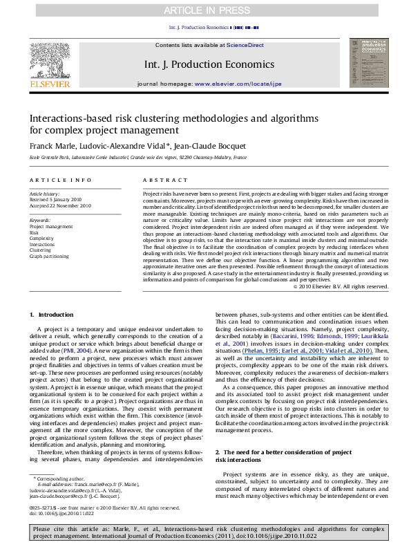 Pdf Interactions Based Risk Clustering Methodologies And Algorithms