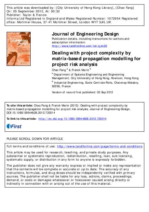 Pdf Dealing With Project Complexity By Matrix Based Propagation Modelling For Project Risk