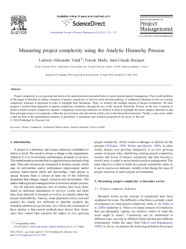 (PDF) Measuring project complexity using the Analytic Hierarchy Process