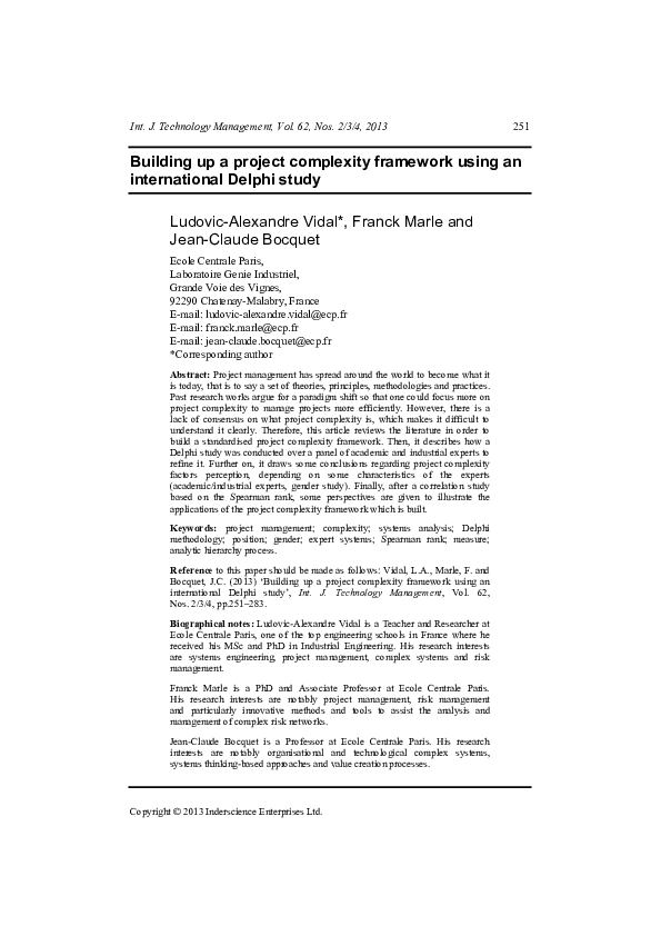 (PDF) Building up a project complexity framework using an international Delphi study