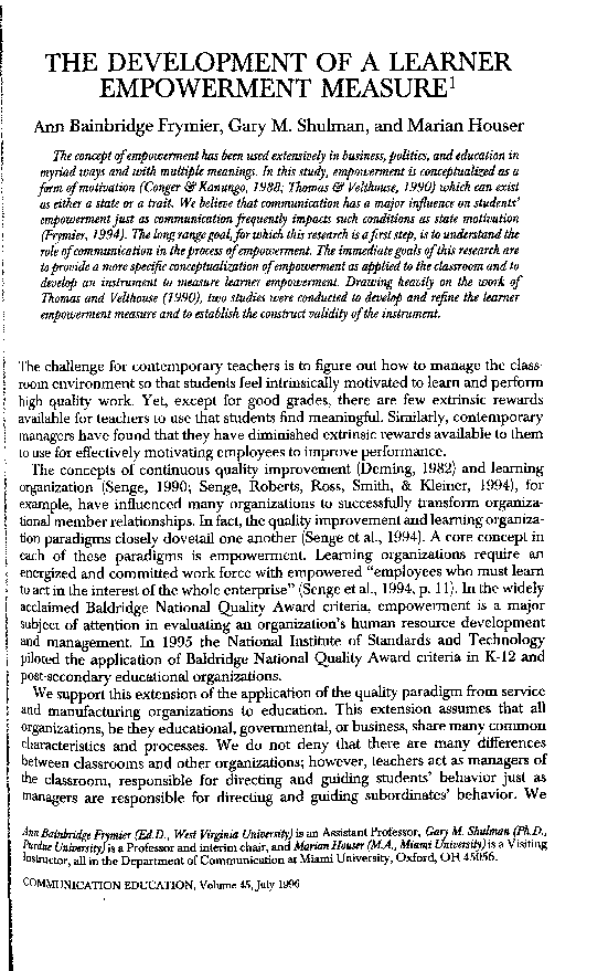 (PDF) The development of a learner empowerment measure 1