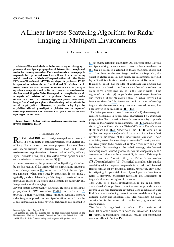 (PDF) A linear inverse scattering algorithm for radar imaging in ...
