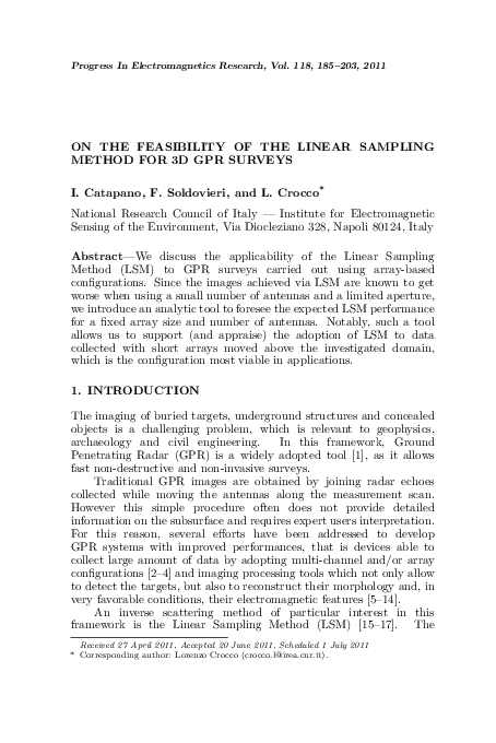 (PDF) ON THE FEASIBILITY OF THE LINEAR SAMPLING METHOD FOR 3D GPR SURVEYS
